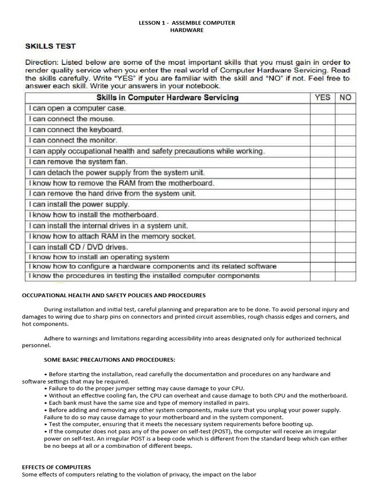 Grade 9 Lesson 1 | PDF | Computer Hardware | Computing