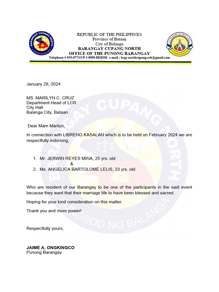 Kasalang Bayan - Endorsement Letter | PDF