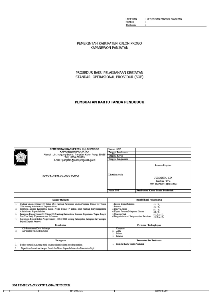 SOP Pembuatan KTP Panjatan | PDF