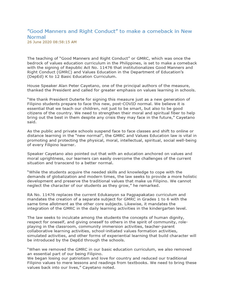 Good Manners and Right Conduct | PDF | Curriculum | Teachers