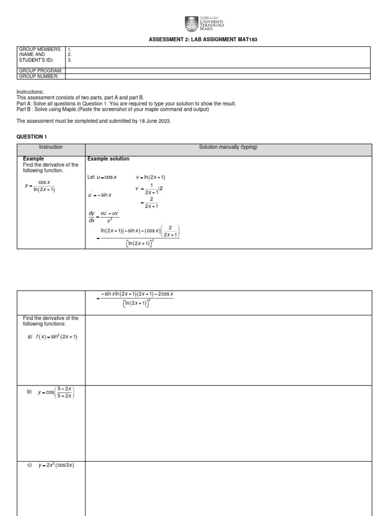 Assessment 2 Mat183 June2023 | PDF | Teaching Methods & Materials | Science & Mathematics