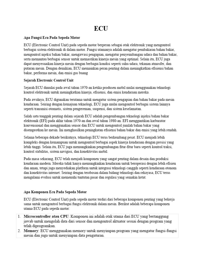 Apa Fungsi Ecu Pada Sepeda Motor | PDF | Bisnis | Komputer