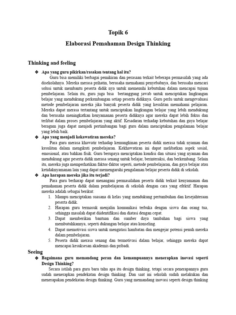 Topik 6 Elaborasi Pemahaman Design Thinking | PDF