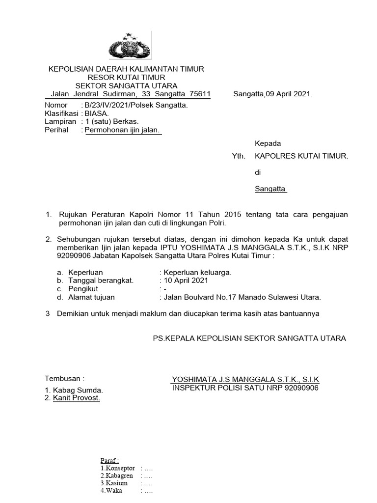 Surat Mohon Ijin Jalan Cuti | PDF