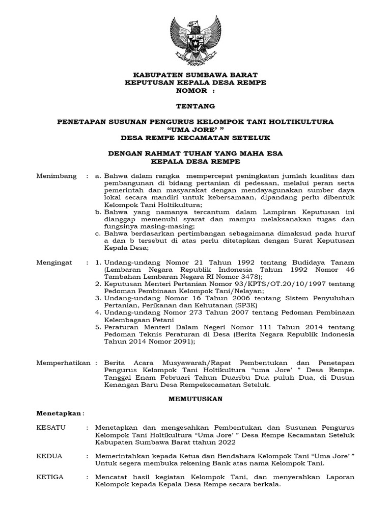 Sk Kelompok Tani Desa (1) | PDF