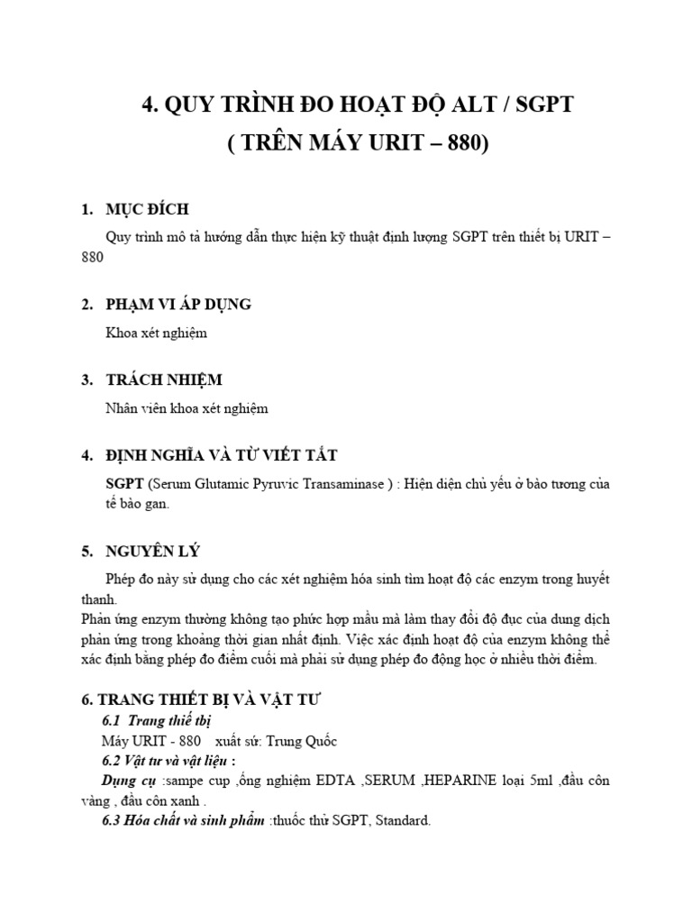 Quy Trình Đo Ho T Đ Alt (SGPT) | PDF