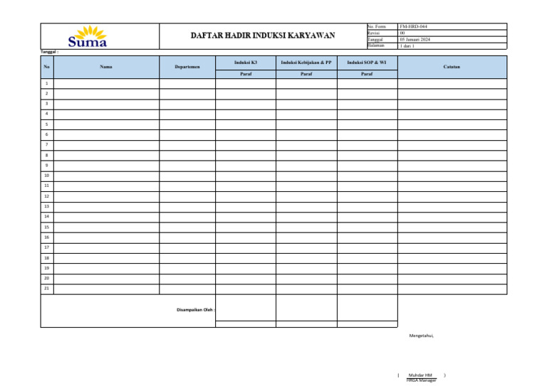044- FORM TRAINING INDUCTION | PDF