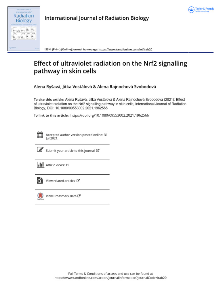 Effect of Ultraviolet Radiation On The Nrf2 Signaling Pathway in Skin ...