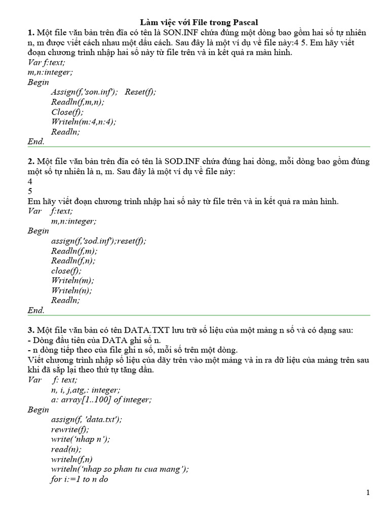 Bai Tap Pascal Dang File | PDF
