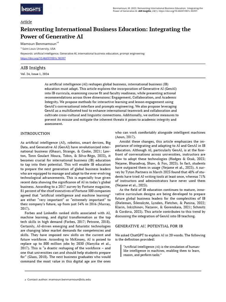 Reinventing International Business Education Integrating The Power of ... Reinventing International Business Education Integrating The Power of ...