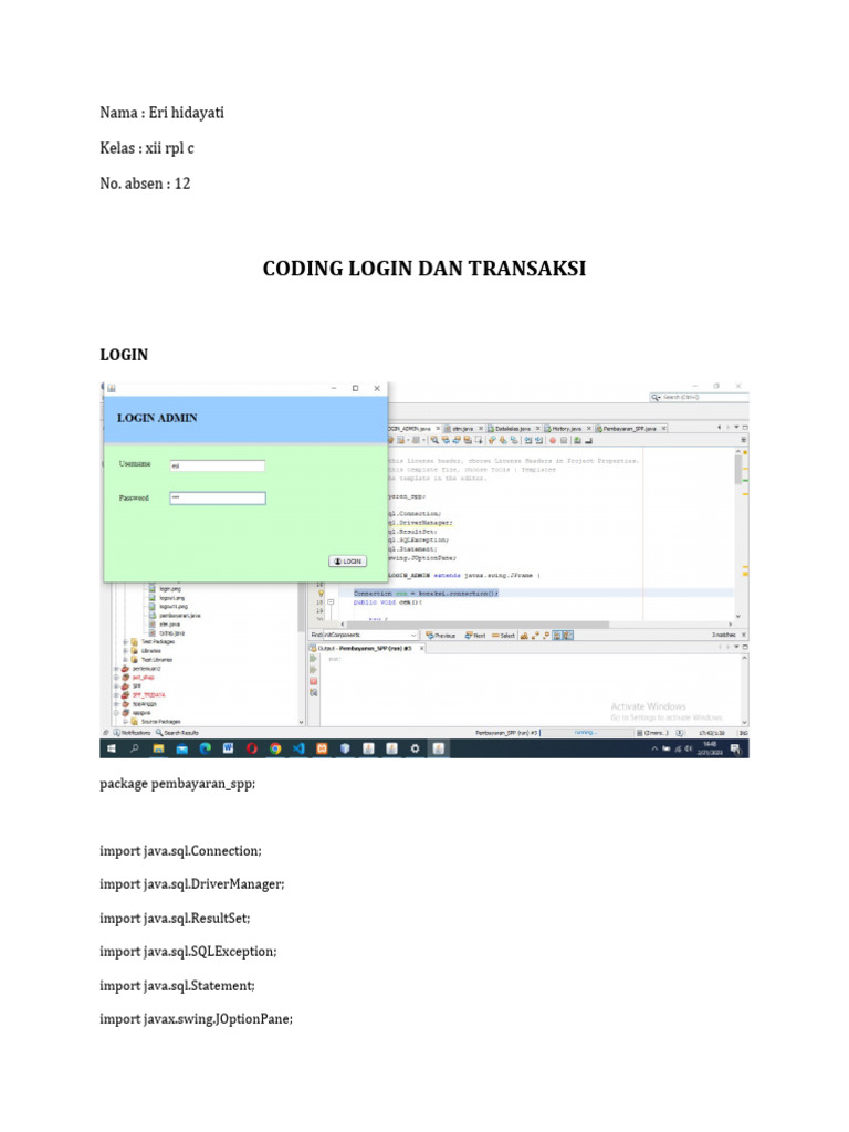 Coding Login Dan Transaksi Pdf Object Oriented Programming Computer Programming