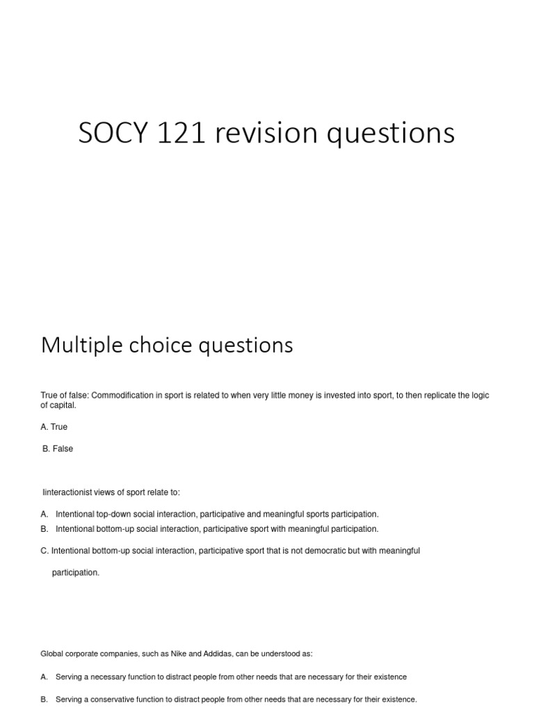 SOCY 121 Revision Questions | PDF | Labour Economics | Sociology