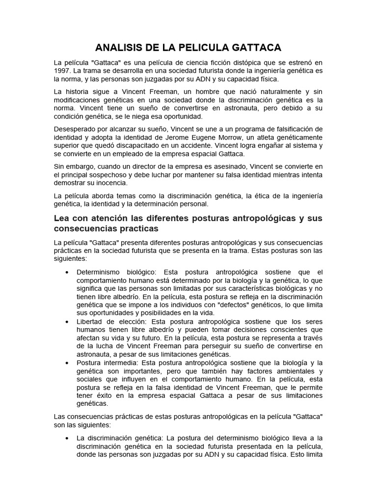 ANALISIS DE LA PELICULA GATTACA | PDF