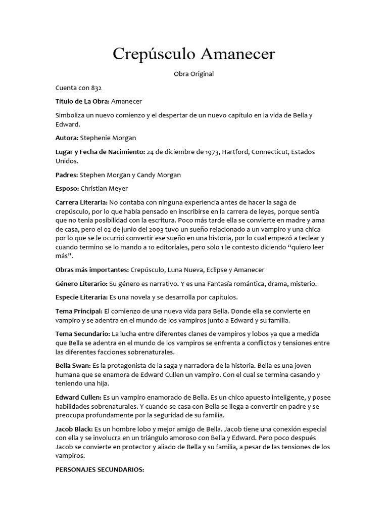 Crepúsculo Amanecer | PDF | Crepúsculo (serie de novelas)