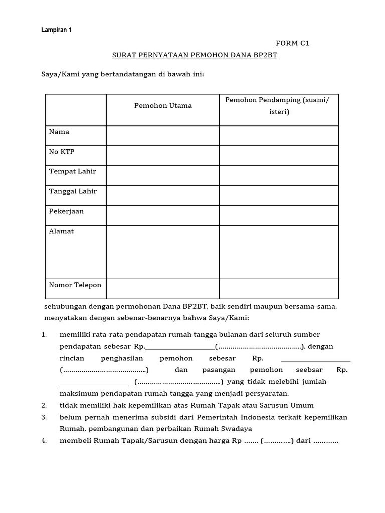 Lampiran Form c1 - Bp2bt 2022 | PDF