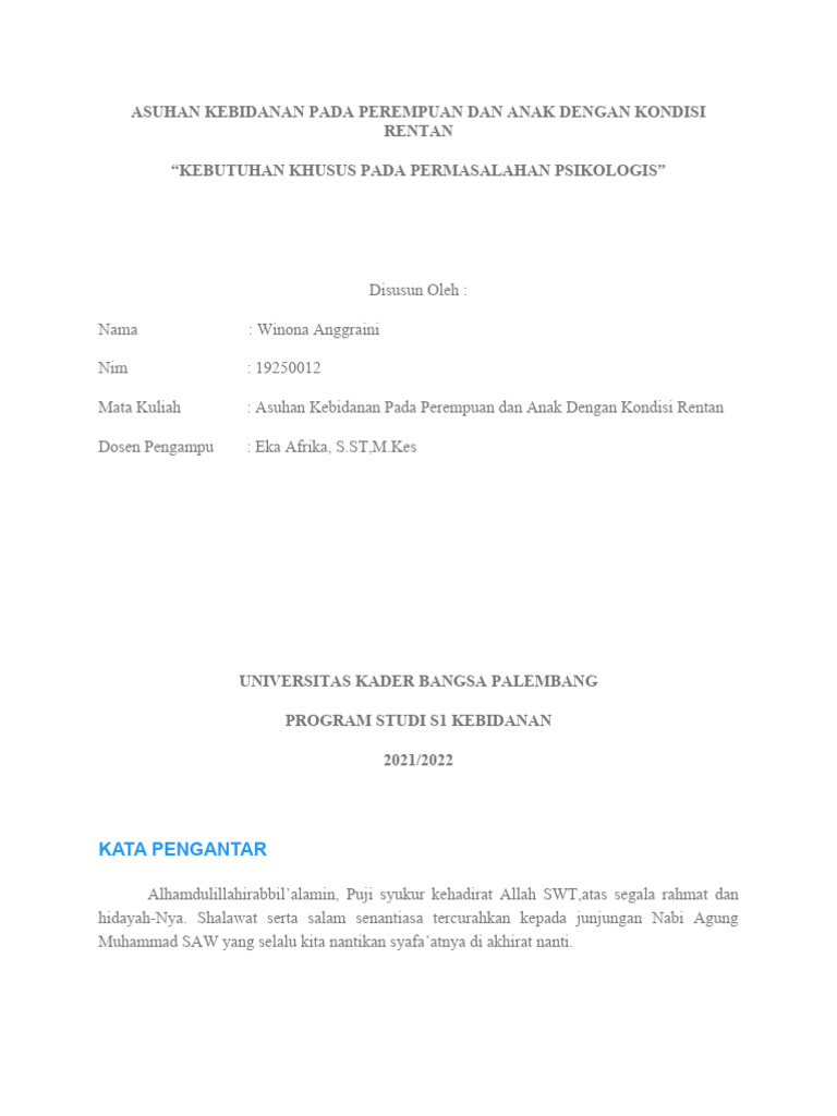 Asuhan Kebidanan Pada Perempuan Dan Anak Dengan Kondisi Rentan | PDF