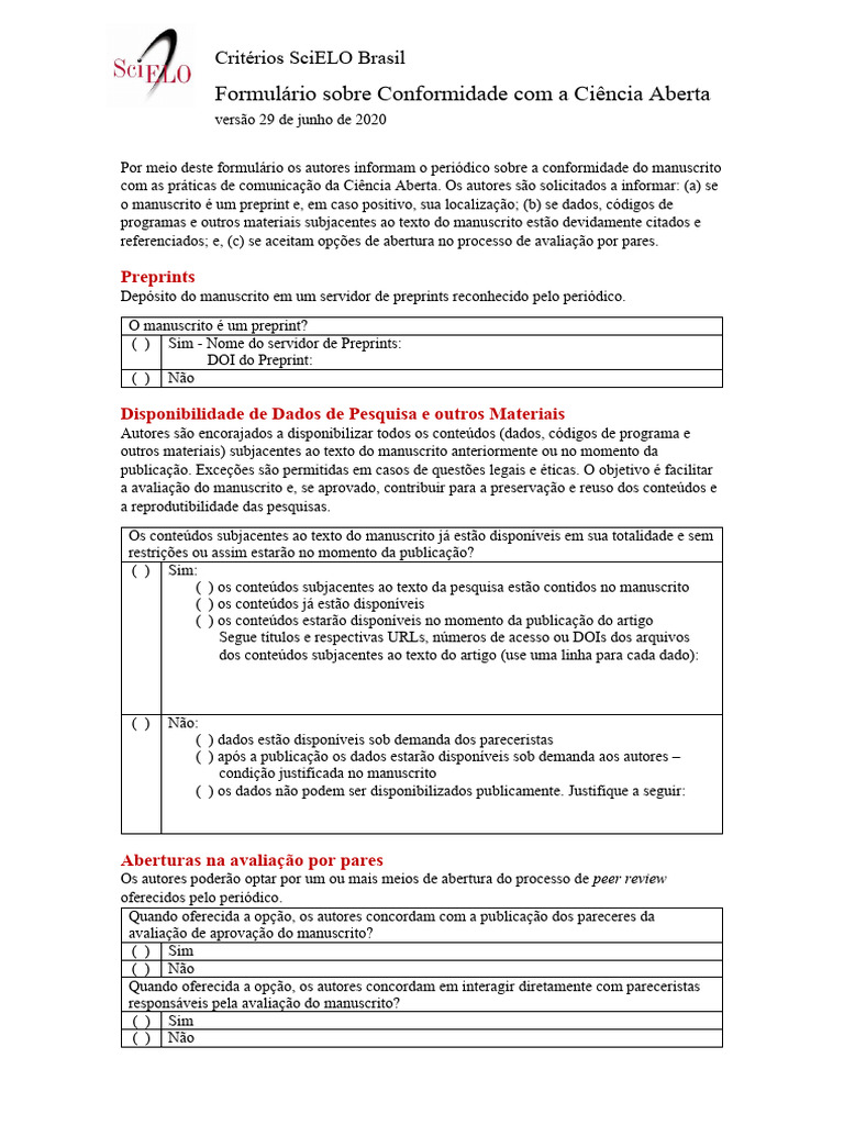 Formulario de Conformidade Ciencia Aberta | PDF | Science | Tecnologia ...
