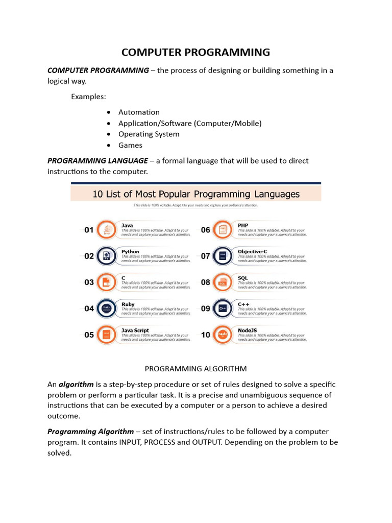 COMPUTER PROGRAMMING Introduction | PDF | Computer Programming | Algorithms