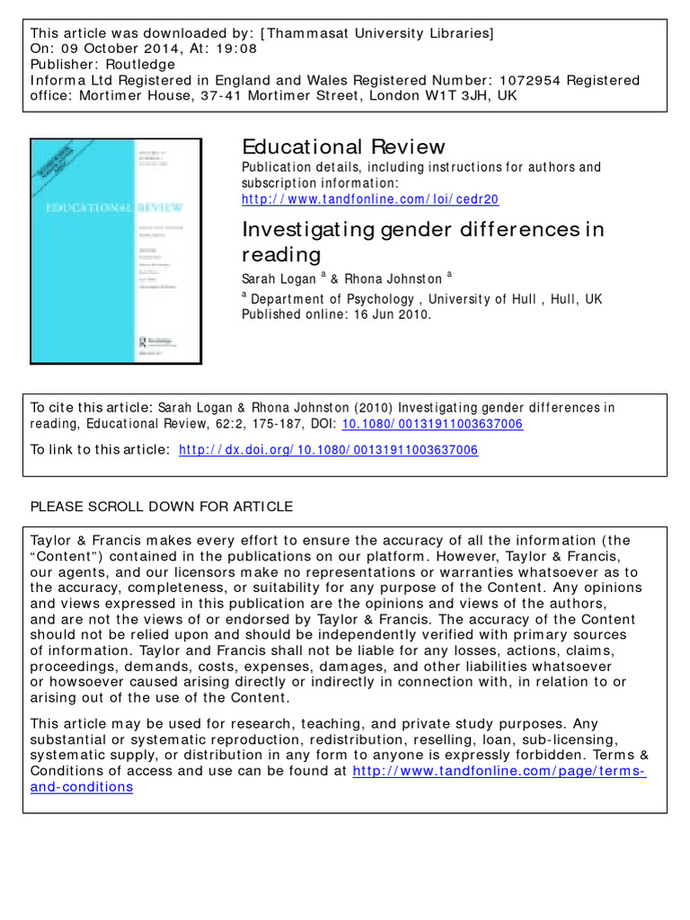 Investigating Gender Differences in | PDF | Phonics | Literacy