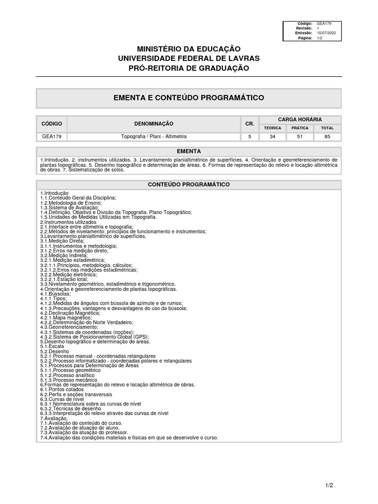 Topografia: Ementa e Conteúdo | PDF