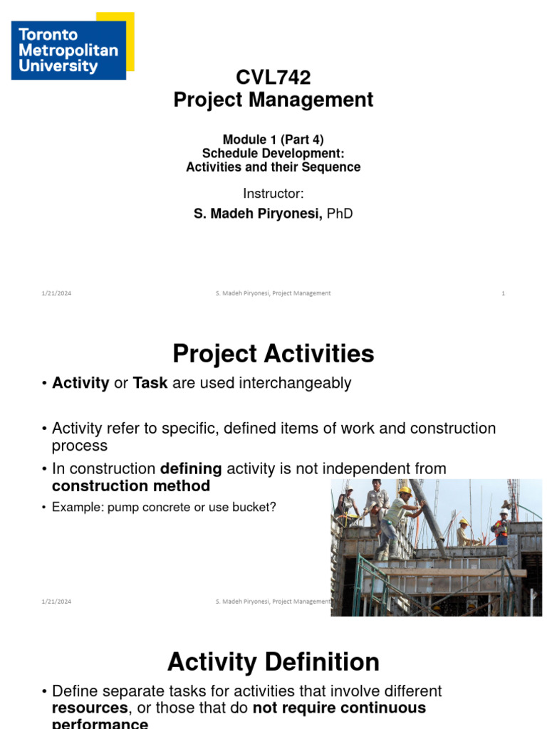 CVL742-Module 1, Part 4 Activity Definition and Dependency | PDF | Project Management | Concrete