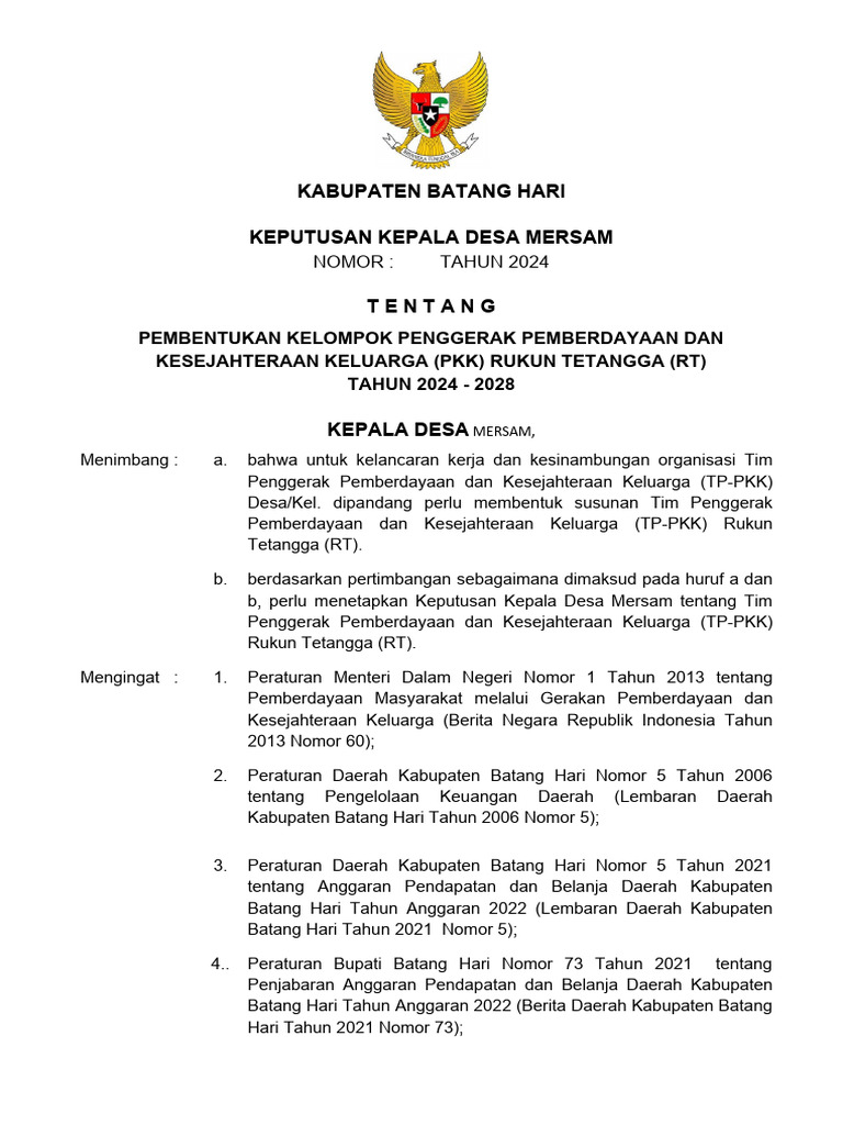 SK Pengurus PKK RT | PDF