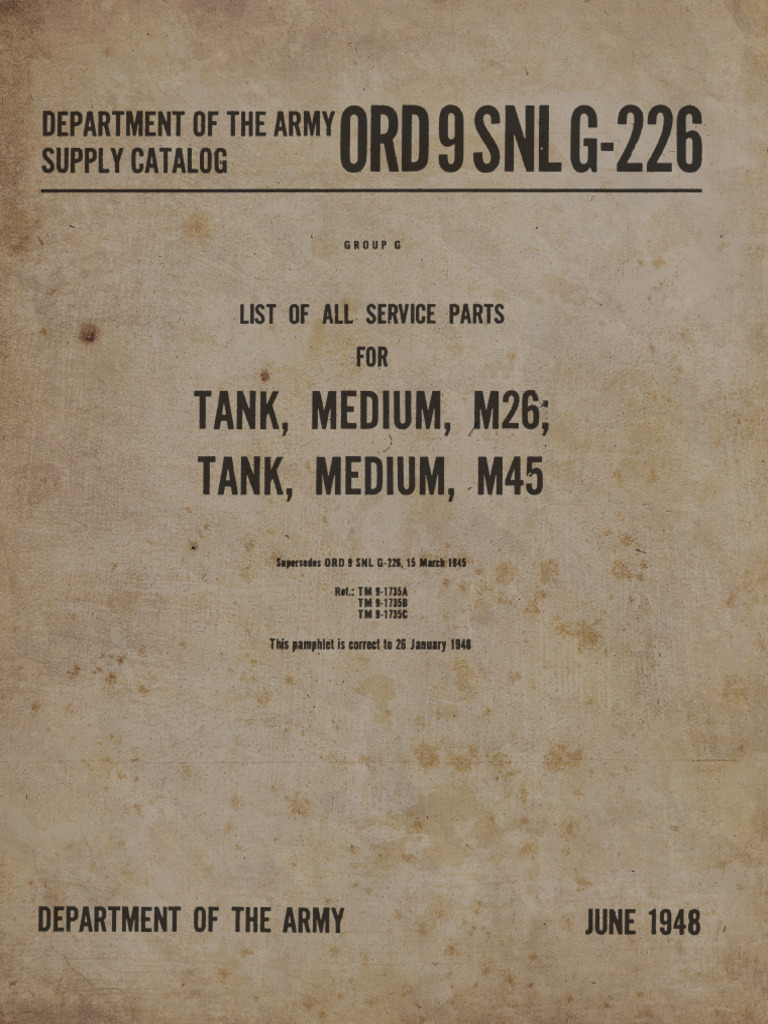 M26 and M45 Tank Medium SNL G-226 ORD9 1948 | PDF | Internal Combustion Engine | Vehicle Parts