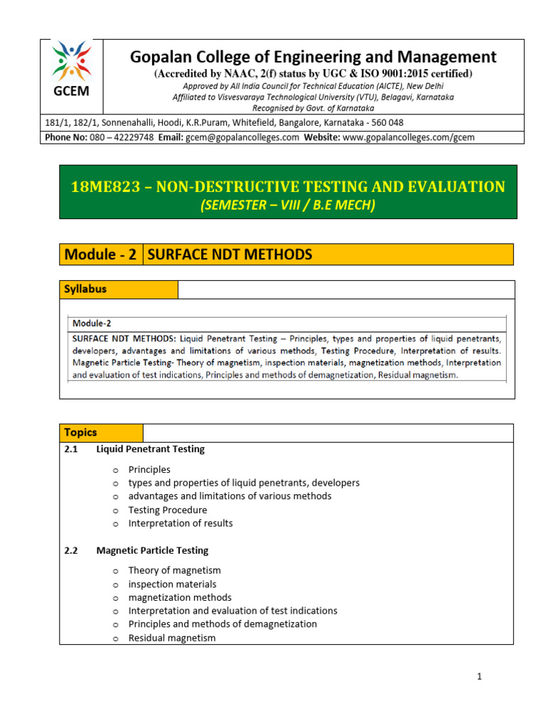 NDT QB - Module 2 - SURFACE NDT METHODS | PDF | Nondestructive Testing ...