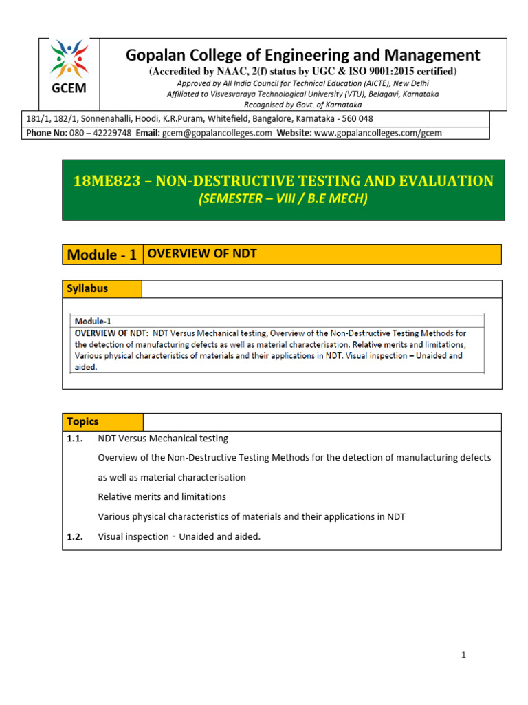 NDT QB - Module 1 - OVERVIEW OF NDT | PDF | Nondestructive Testing ... NDT QB - Module 1 - OVERVIEW OF NDT | PDF | Nondestructive Testing ...