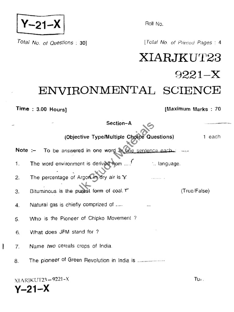11th Evs 06 Question Papers | PDF