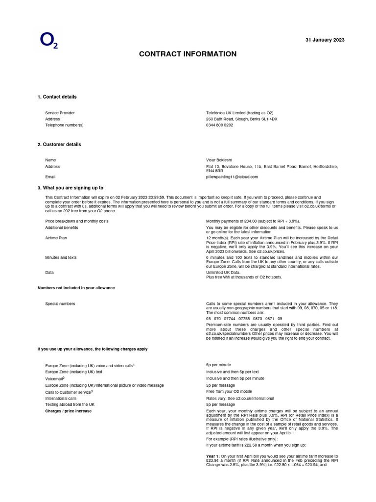 Contract Information SIMO | PDF | Credit Card | Service Industries