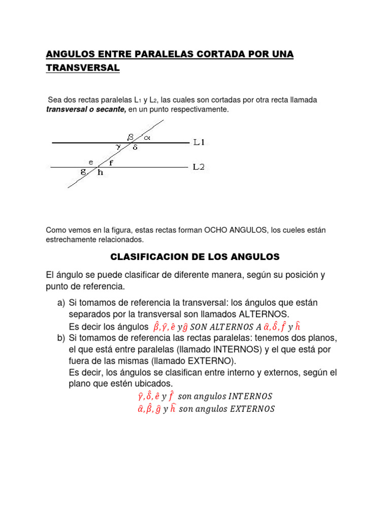 Angulos Entre Paralelas Cortada Por Una Transversal | PDF | Ángulo ...