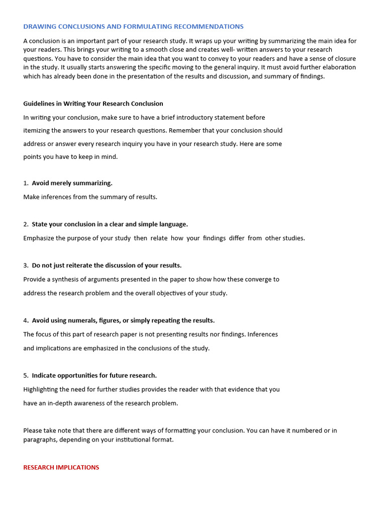 Drawing Conclusions and Recommendations | PDF | Theory | Logical ...