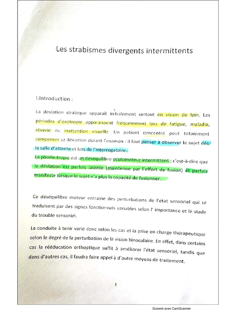 Les Strabismes Divergents Intermittents Examens Et Traitements | PDF