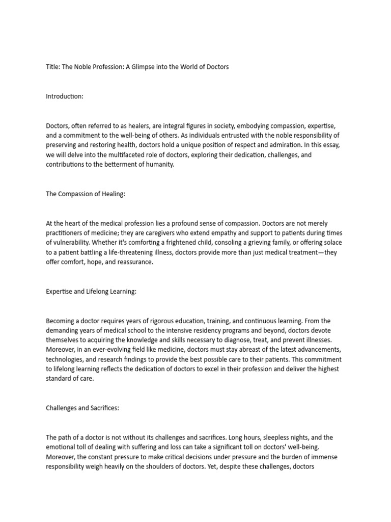 Noble Profession | PDF | Health Care | Physician