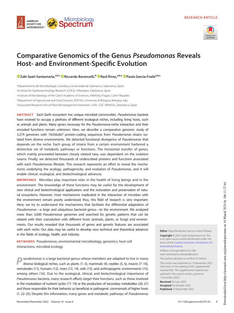 Saati Santamaría Et Al 2022 Comparative Genomics of The Genus Pseudomonas Reveals Host and ...