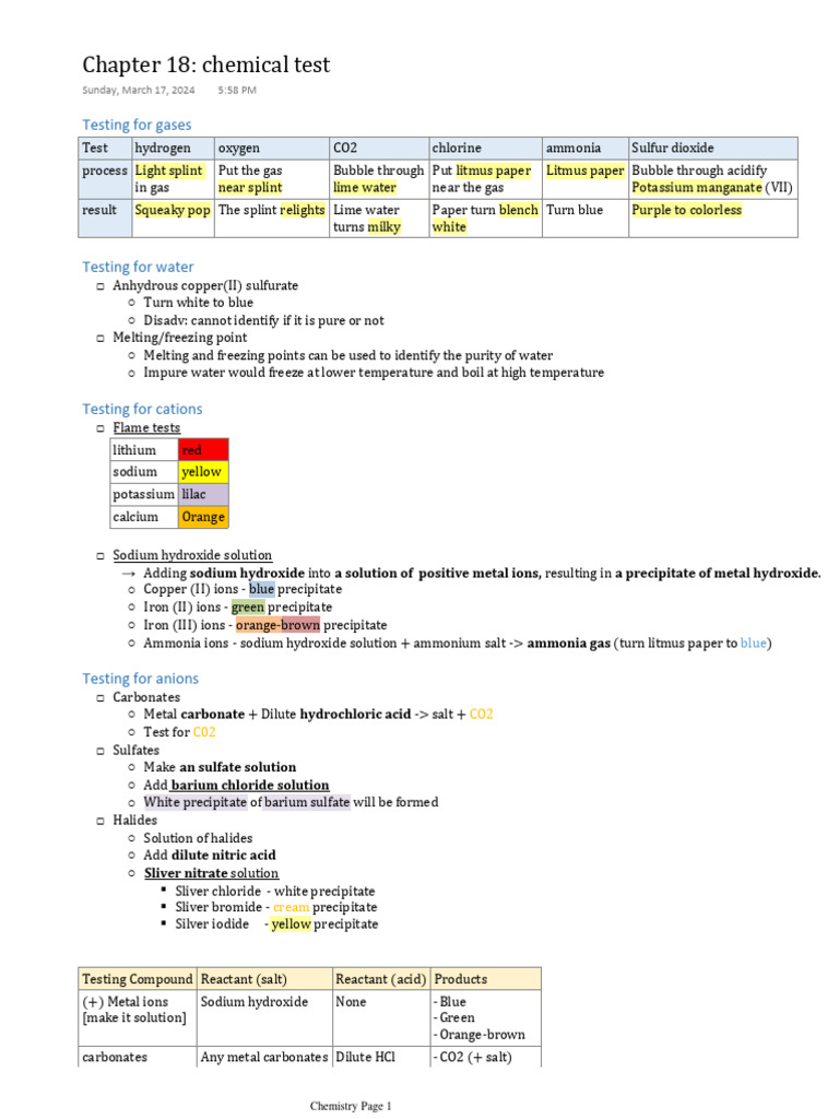 Chapter 18 Chemical Test | PDF | Precipitation (Chemistry) | Salt ...