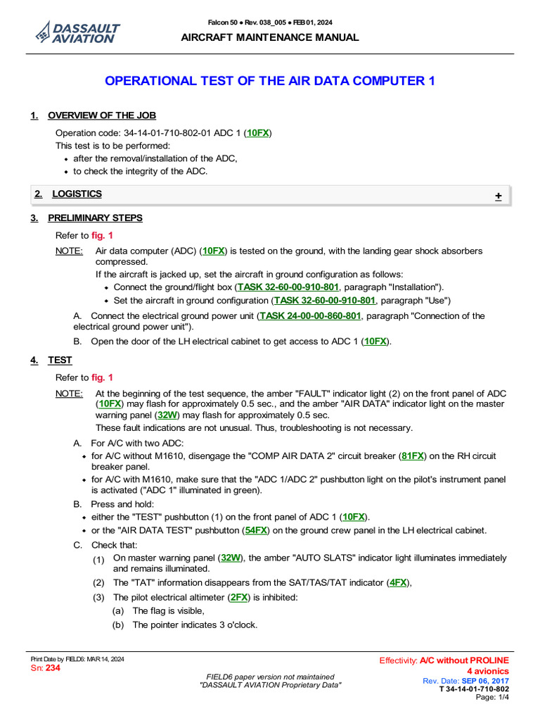 T 34-14-01-710-802-OPERATIONAL TEST OF THE AIR DATA COMPUTER 1 | PDF ...