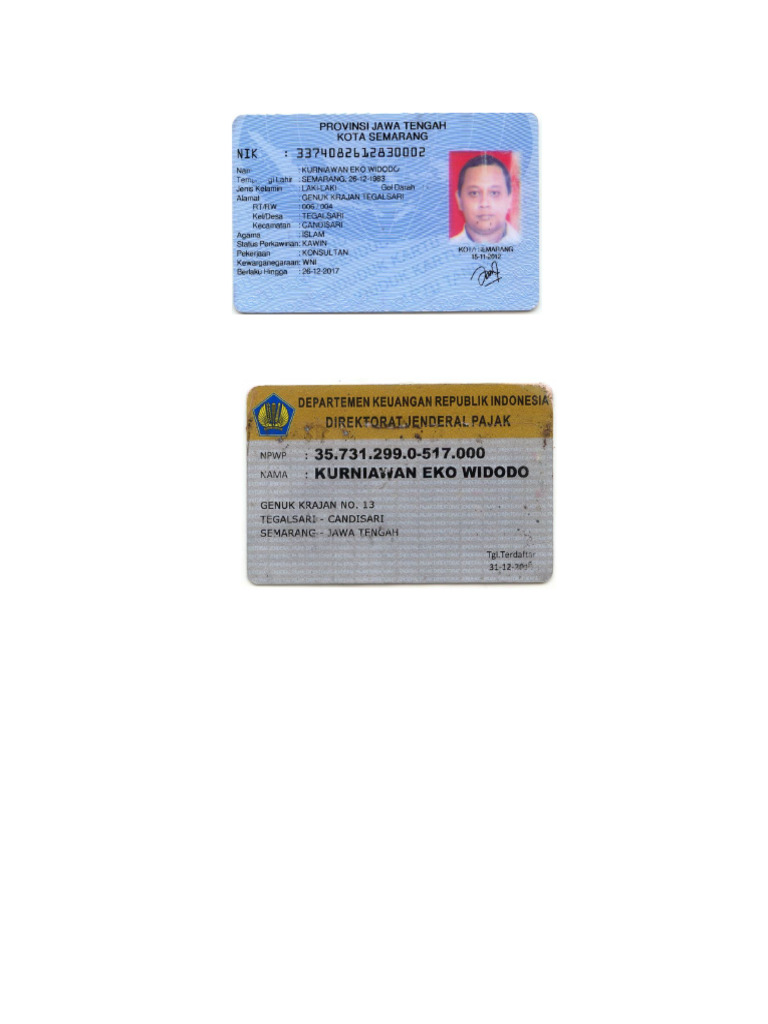 KTP Dan NPWP Kurniawan Eko Widodo | PDF