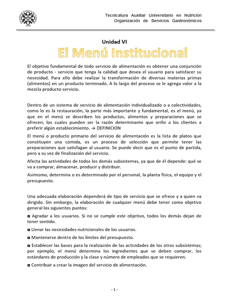 El Menú Institucional - APUNTE | PDF | Alimentos | Dieta