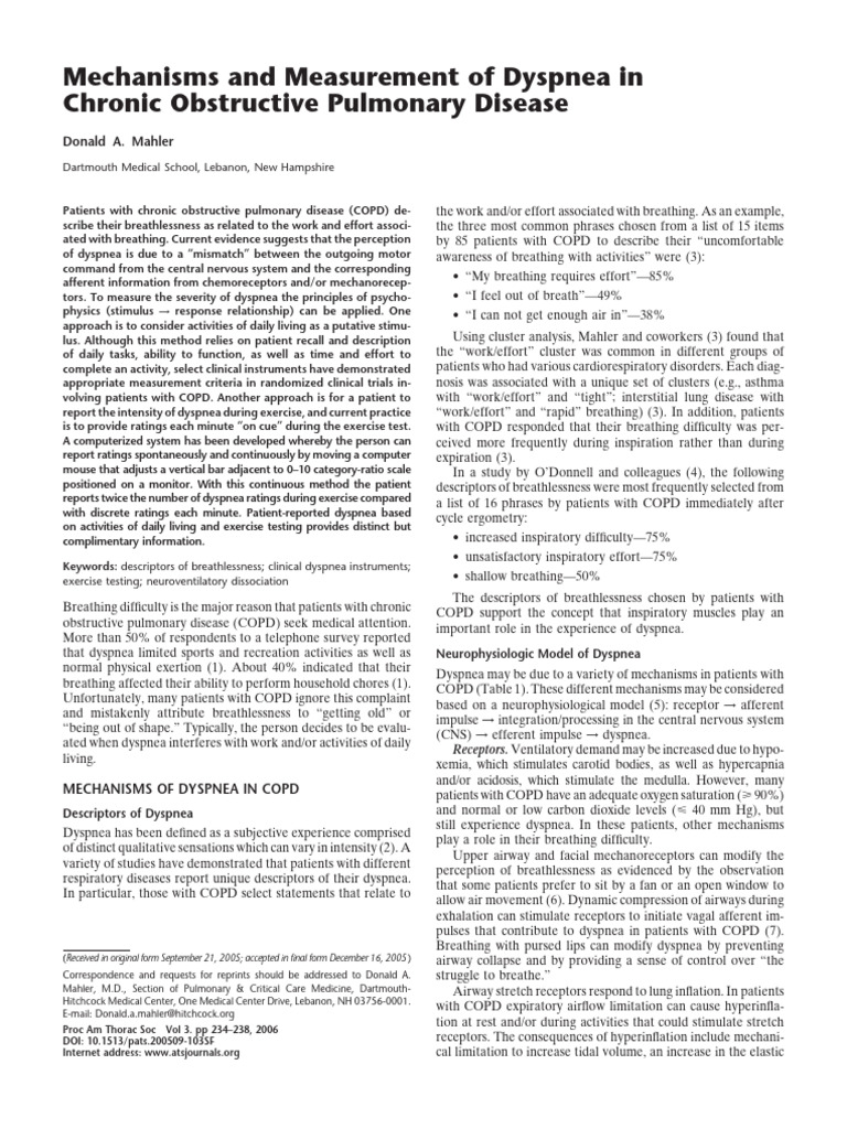 Mahler 2012 Mechanisms and Measurement of Dyspnea in Chronic Obstructive Pulmonary Disease | PDF