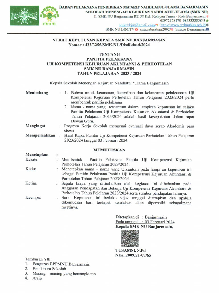 SK Panitia Ukk Ak & Hotel Tp. 2023-2024 Bu Paujiah | PDF