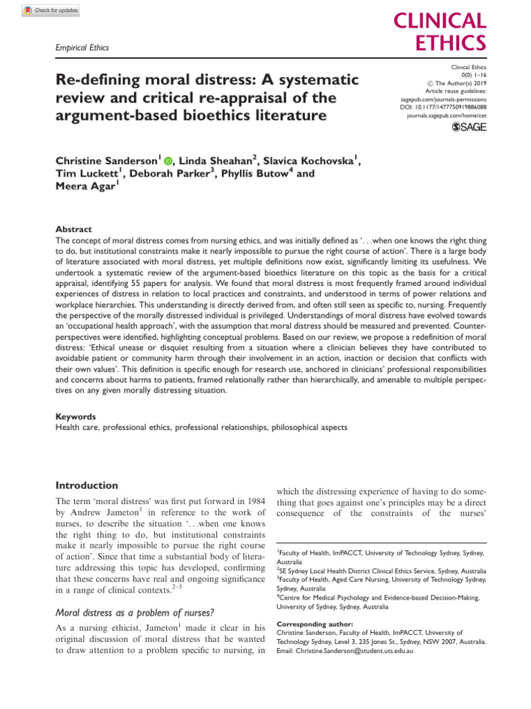 Re-Defining Moral Distress: A Systematic Review and Critical Re ...