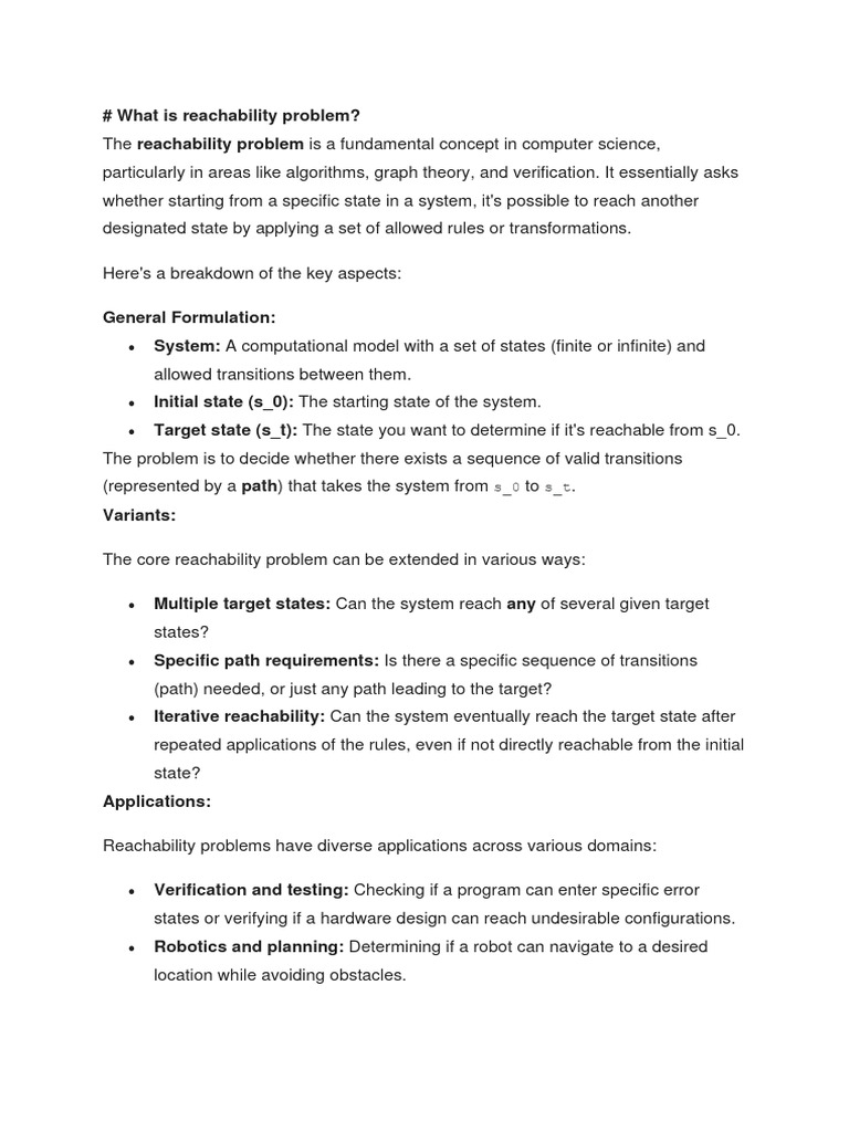What Is Reachability Problem | PDF