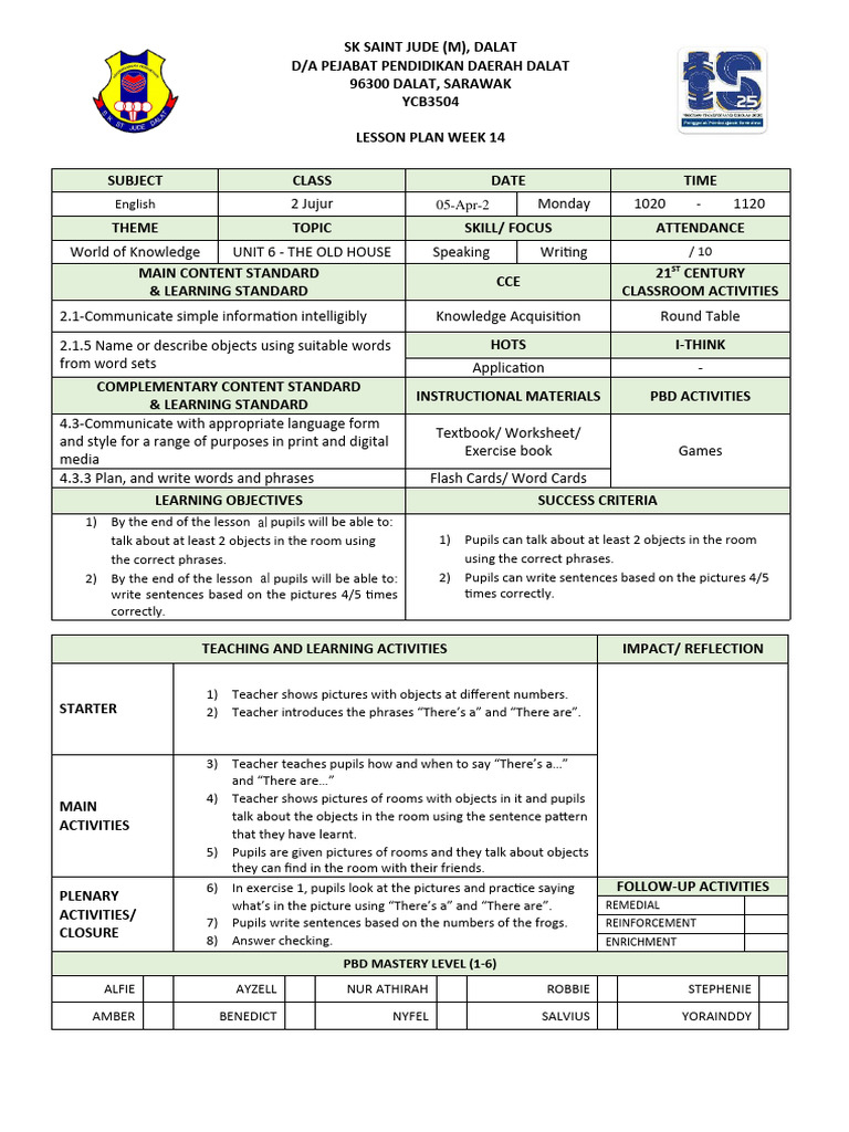 LP TS25 Year 2 Week 14 | PDF | Lesson Plan | Teachers