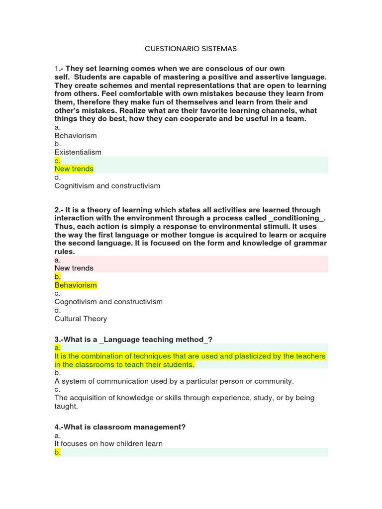 Language Learning Theories Quiz | PDF