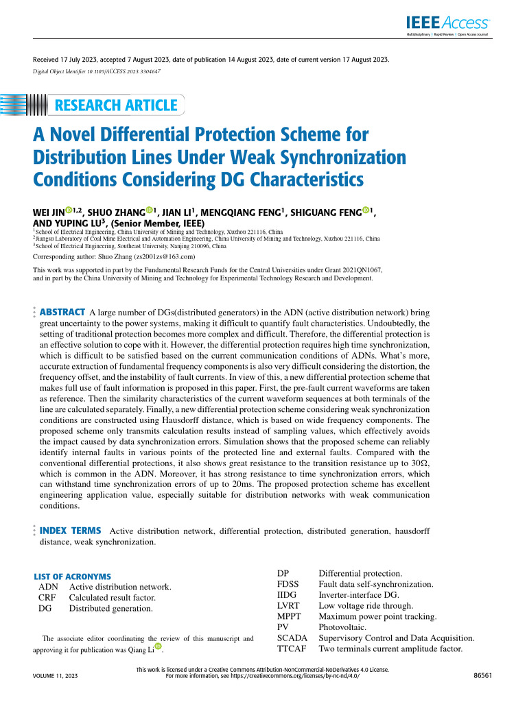 A Novel Differential Protection Scheme For Distribution Lines Under ...