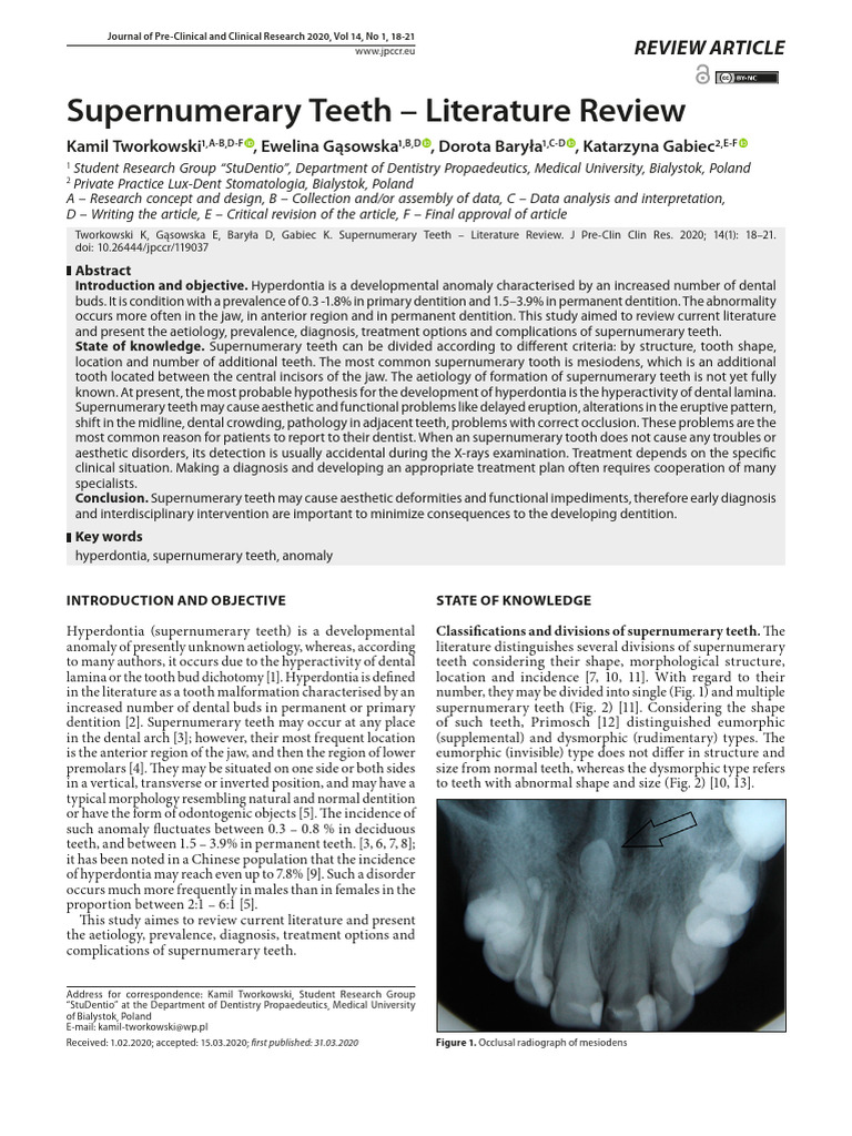 Supernumerary Teeth | PDF | Human Tooth | Dentistry Branches
