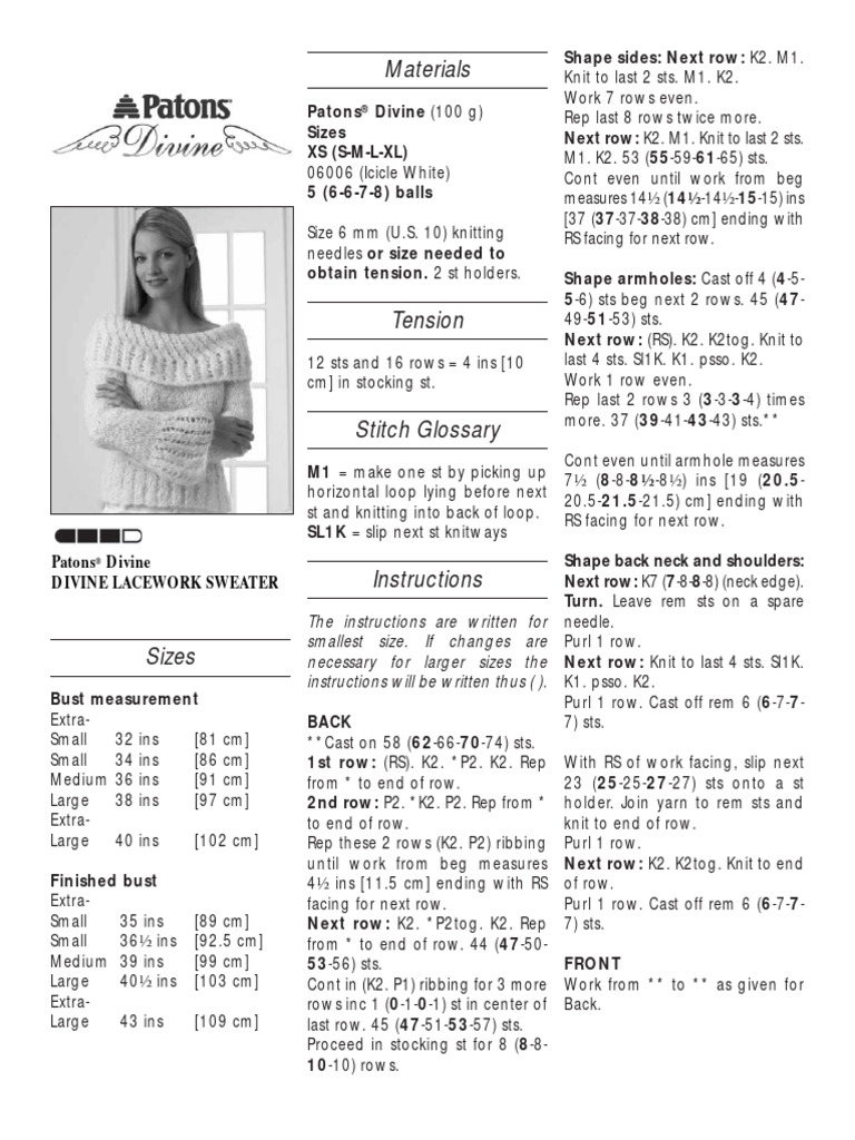 Patons Divine995 KN Sweater - en US | PDF | Knitting | Handicrafts