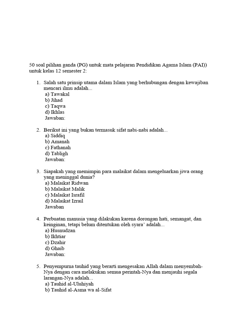 50 Soal Pilihan Ganda PAI FIX | PDF | Filsafat | Agama & Spiritualitas